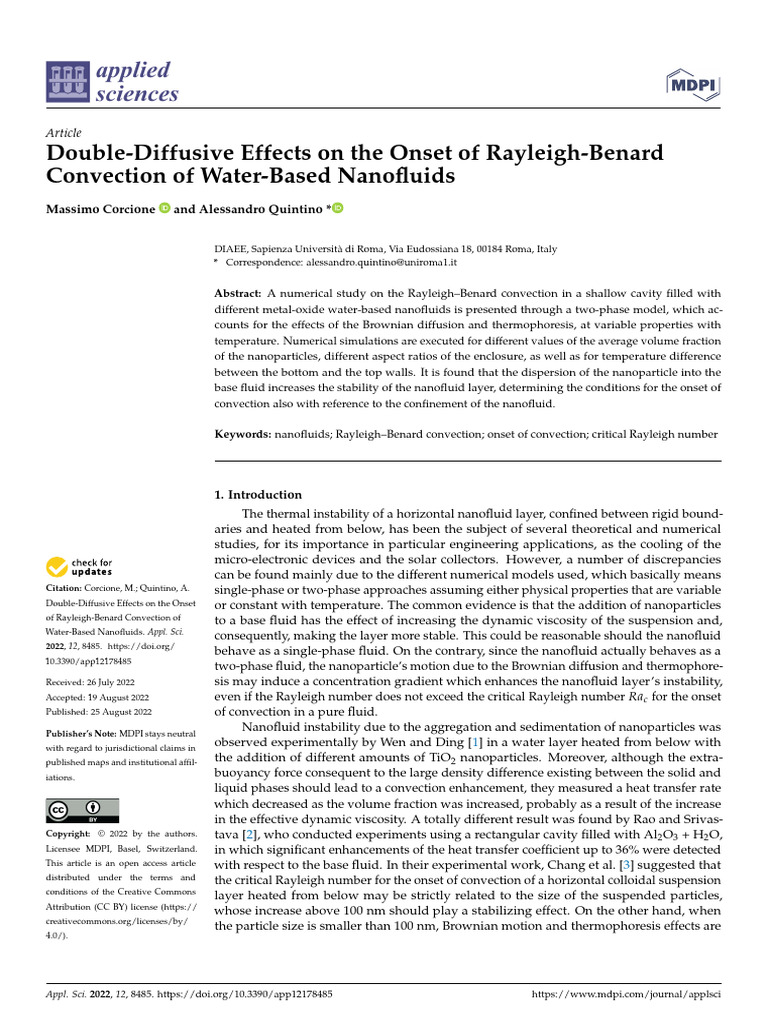 Double-Diffusive Effects On The Onset of Rayleigh | PDF | Diffusion | Convection