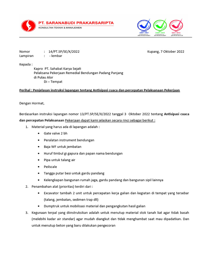 Surat Instruksi Lapangan8 Penjelasan | PDF | Teknologi & Rekayasa