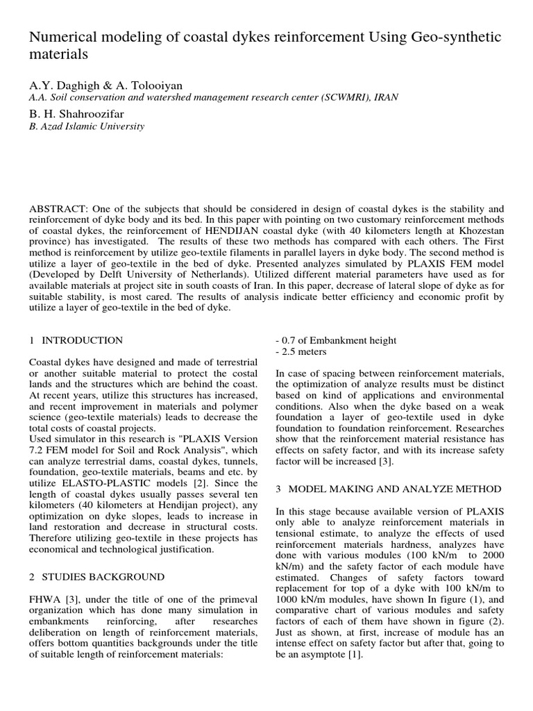 Numerical Modeling of Coastal Dykes Reinforcement Using Geo-Synthetic Materials | PDF | Science ...