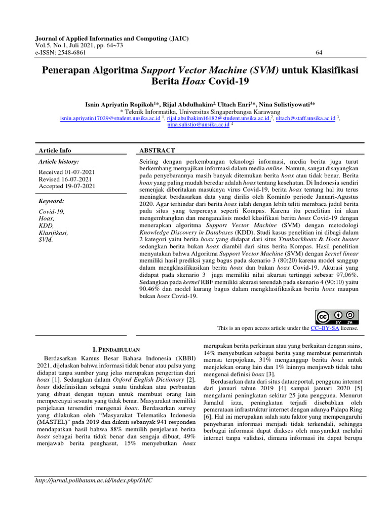 9 - Penerapan Algoritma Support Vector Machine (SVM) Untuk Klasifikasi | PDF