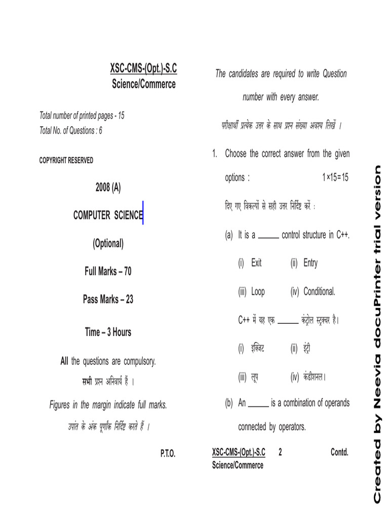 Computer Science Sample Question Paper WWW - Jac.nic - in Plus Two 12th ...