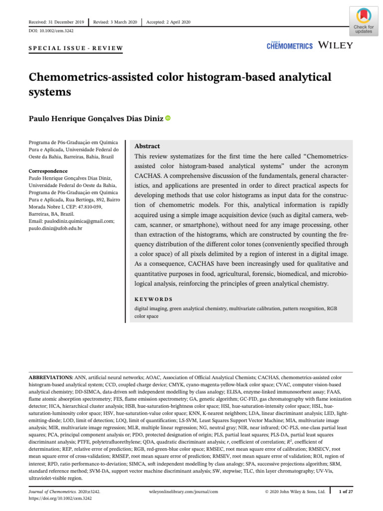 Chemometrics Assisted Color Histogram Based Analytical Systems | PDF