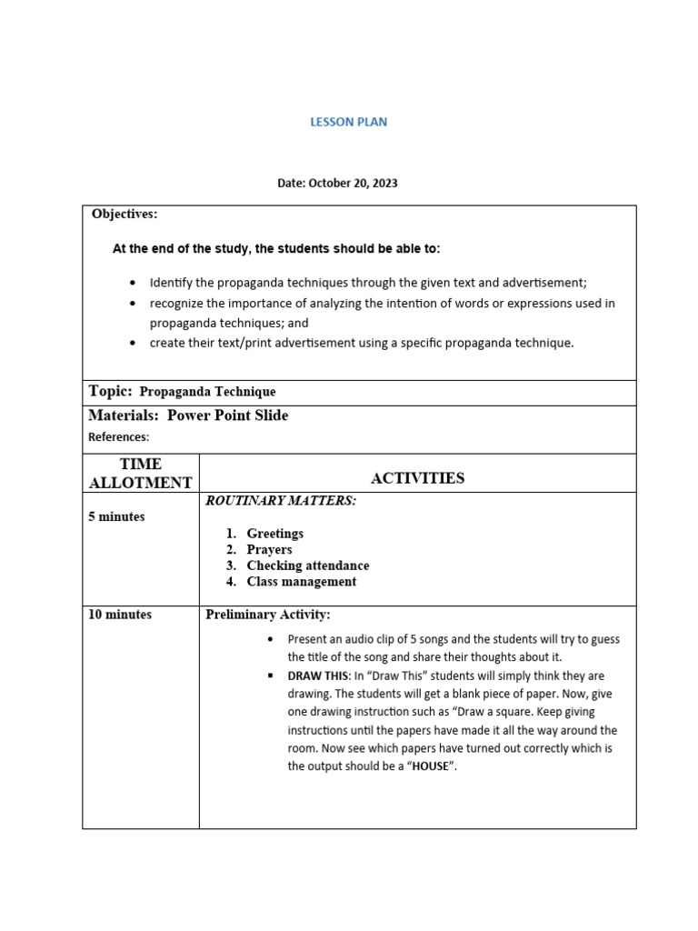 Lesson Plan Group 2 | PDF | Reading Comprehension | Cognitive Psychology