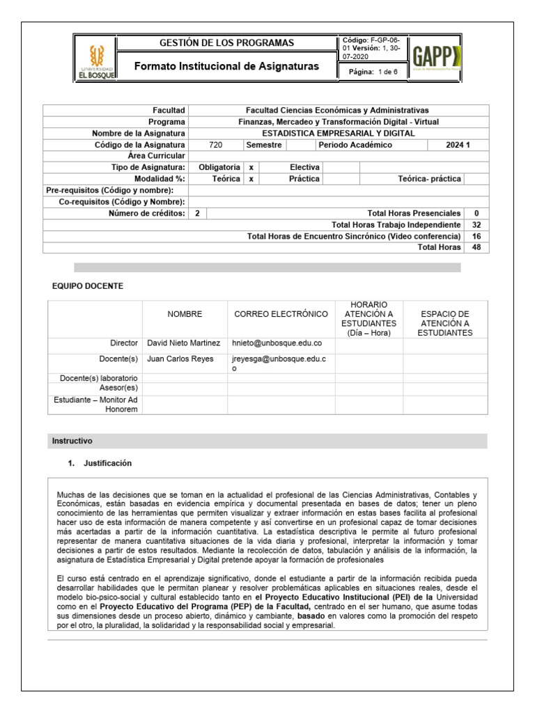 Syllabus ESTADISTICA DIGITAL 2024 V2 | PDF | Estadísticas | Aprendizaje