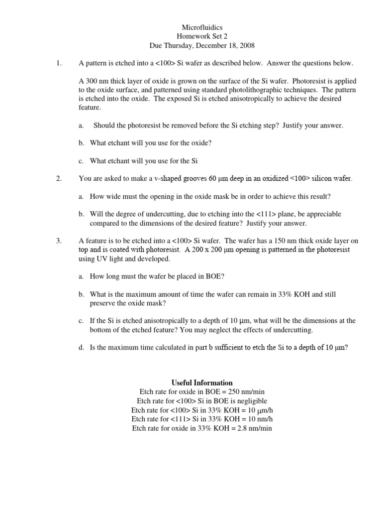 Microfluidics HW Set 2 Wi08 | PDF