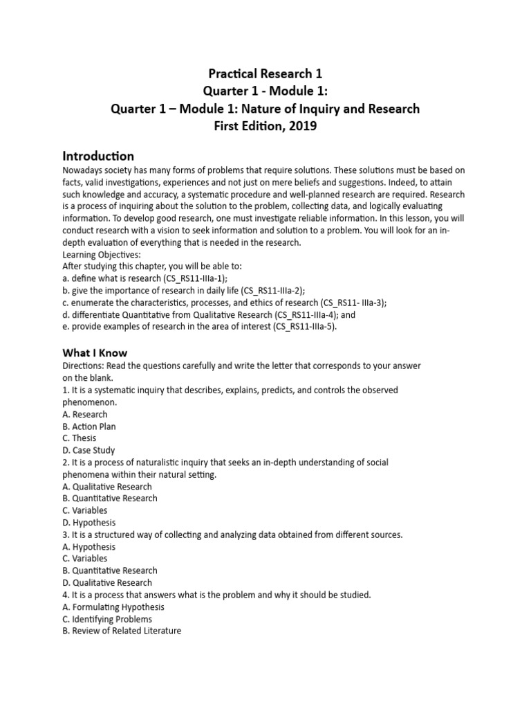 Practical Research 1 | PDF | Methodology | Qualitative Research