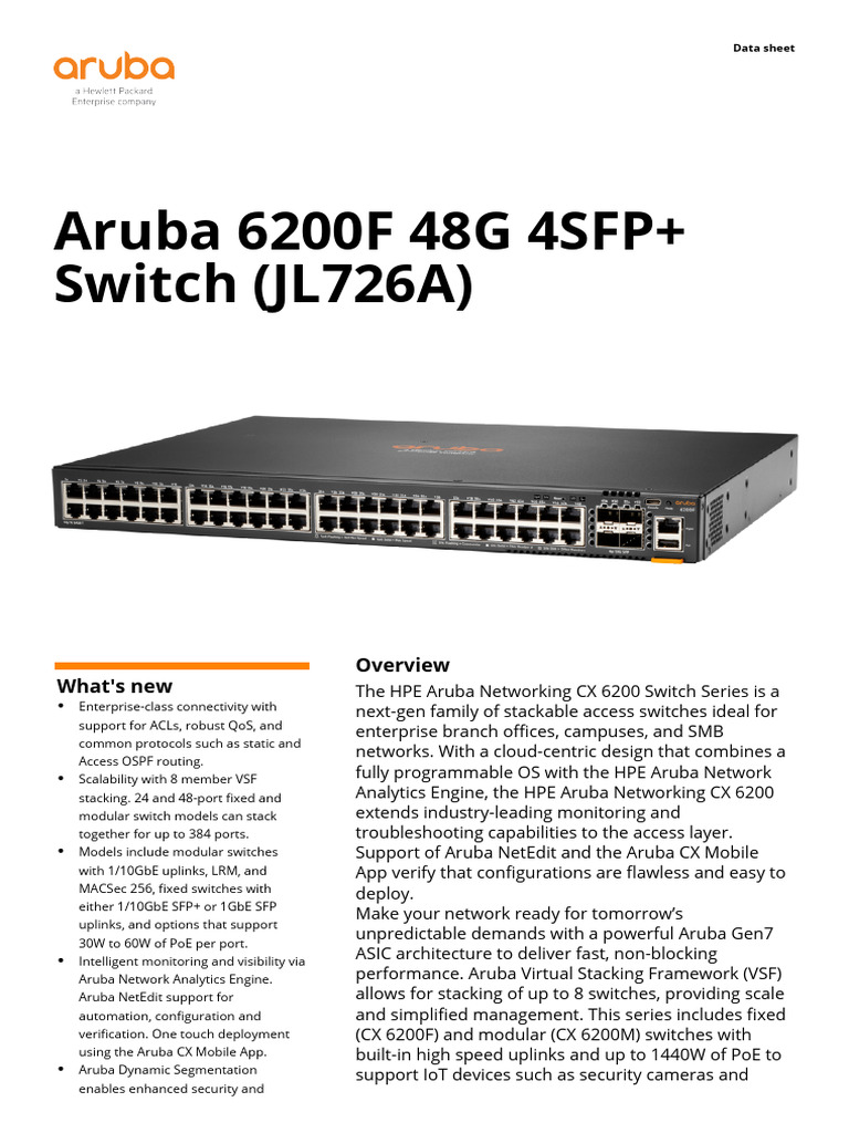 Aruba 6200f 48g 4sfp+ Switch-Psn1012749072dken | PDF | Network Switch | Computer Network