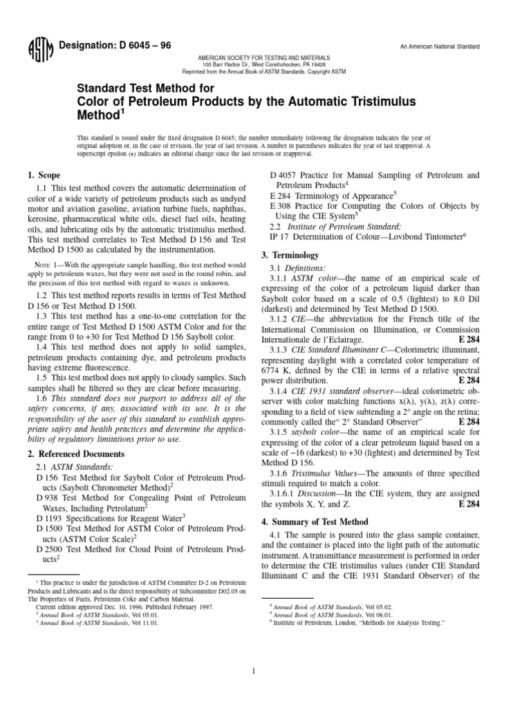Color of Petroleum Products by The Automatic Tristimulus Method | PDF ...