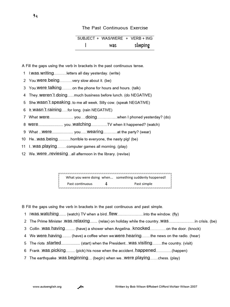 Ficha 5 - Past Continous Exercises | PDF | Linguistic Typology ...