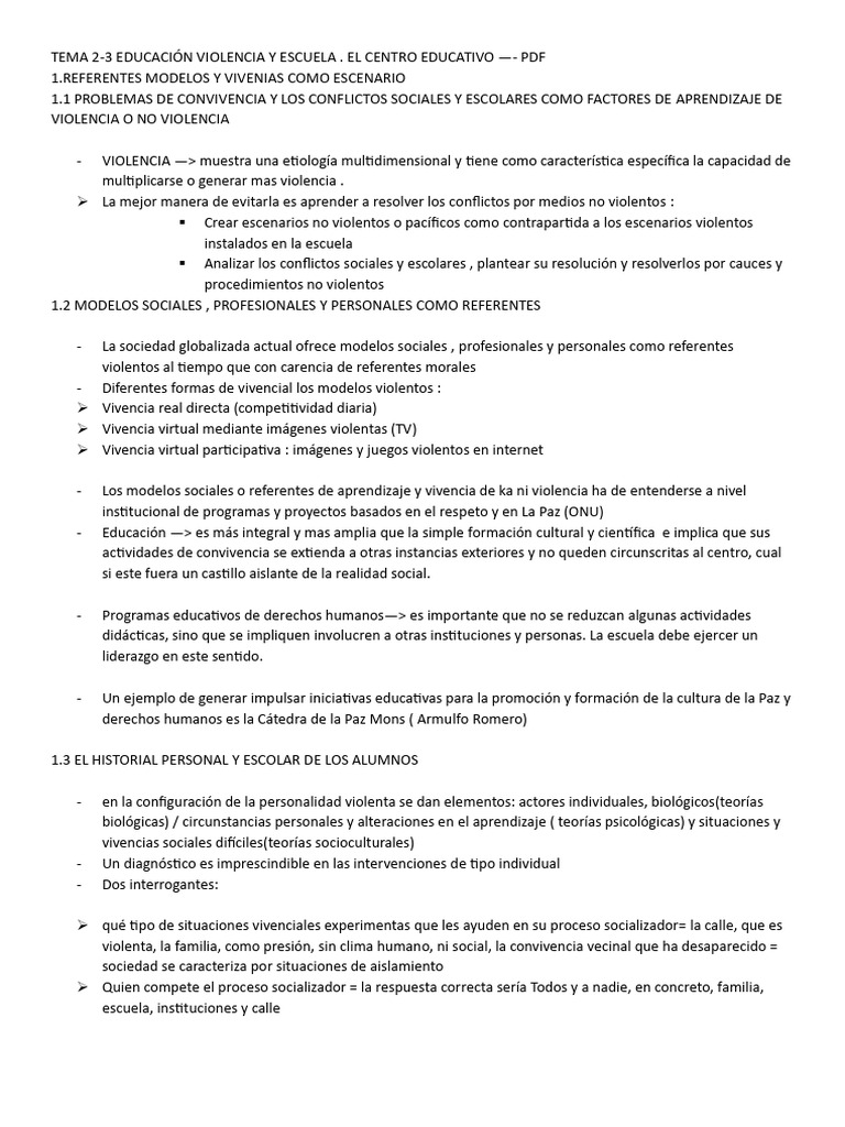 Resúmenes PDF Tema 2-3 Agresividad Escolar | PDF
