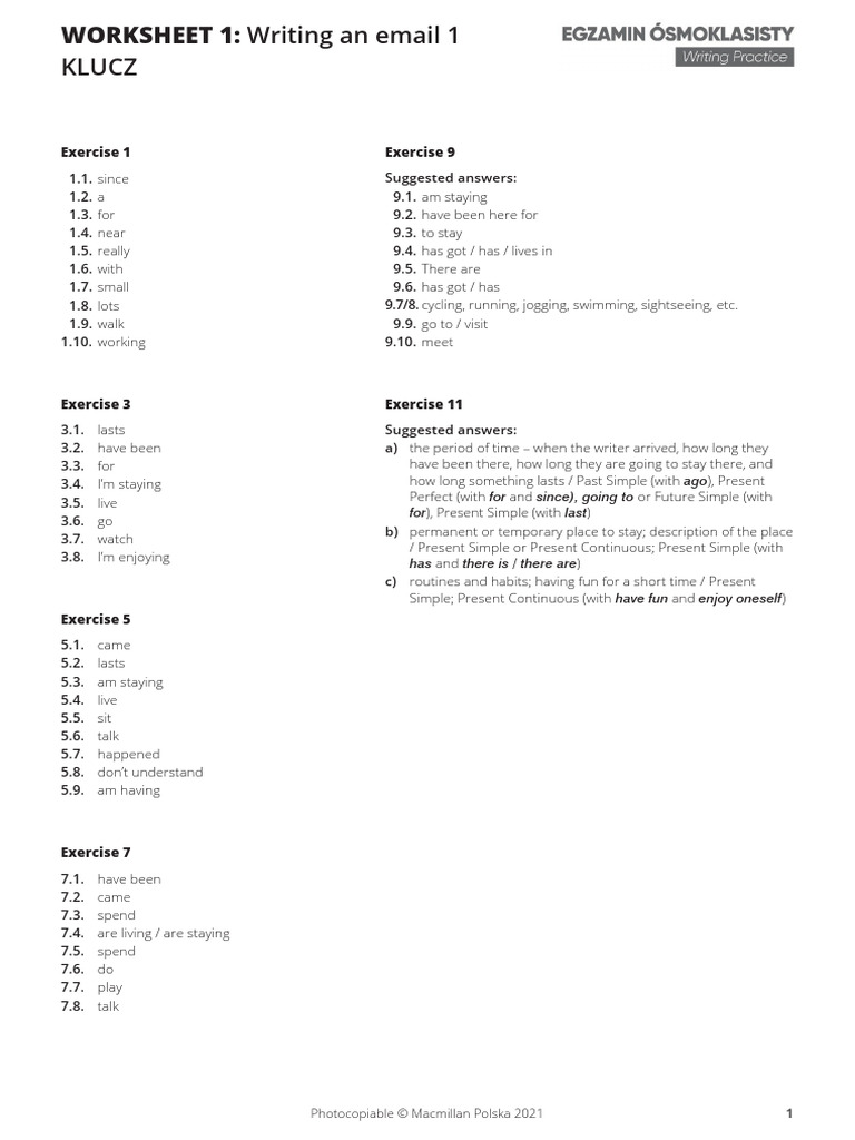Writing Practice Worksheet 1 Klucz Odpowiedzi | PDF