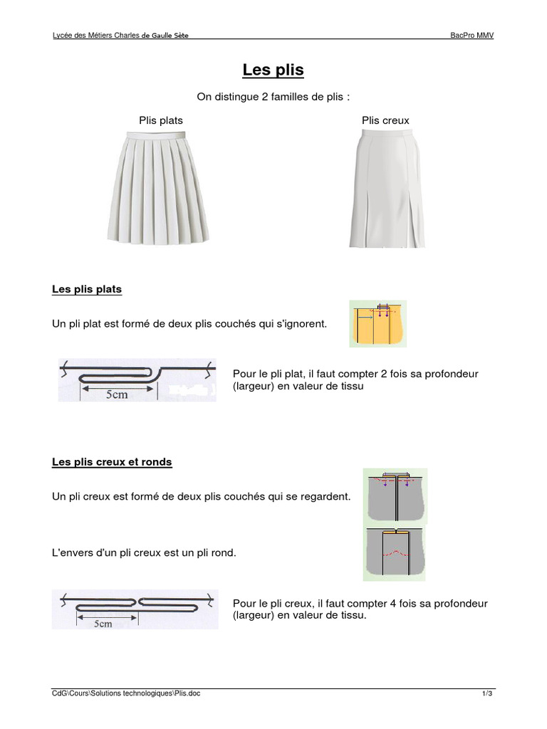 Types de plis en couture expliqués | PDF | Méthodes et références ...