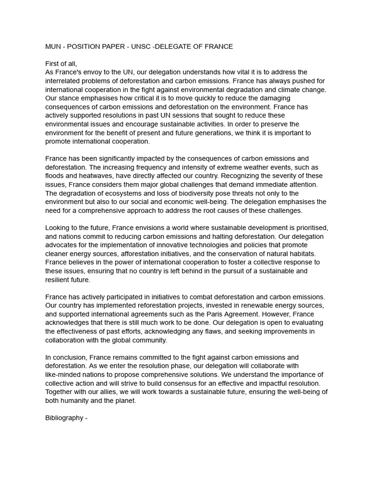 France's MUN Position on Climate Action | PDF | Deforestation ...