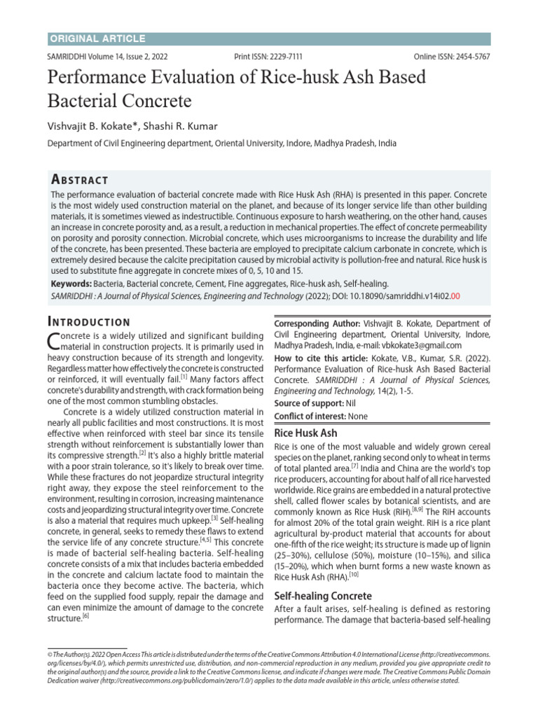 Performance Evaluation of Rice-Husk Ash Based Bact | PDF | Concrete | Fracture