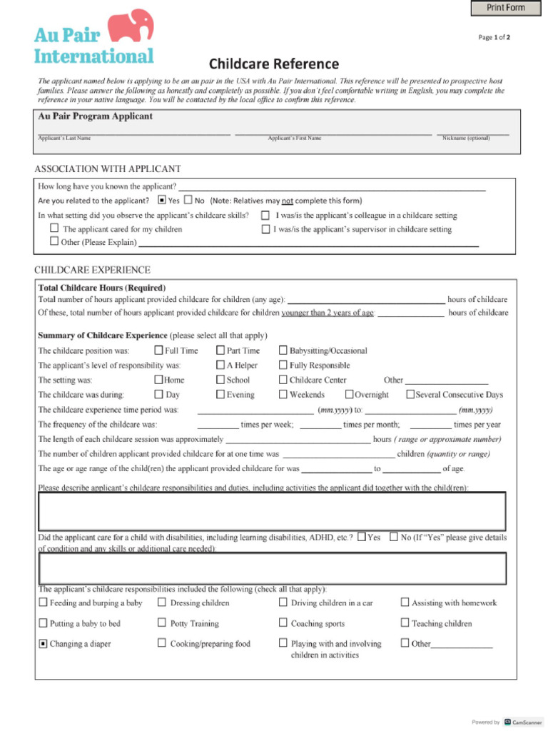 Childcare Reference Form | PDF
