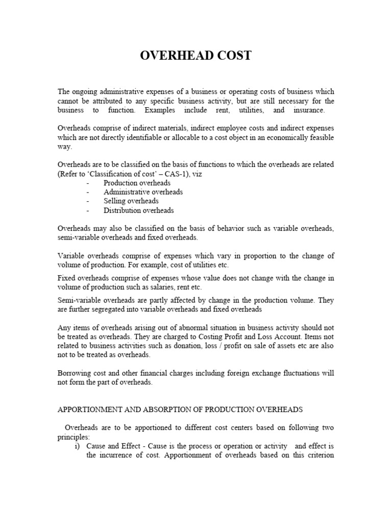 OVERHEAD Control Problem | PDF | Cost | Business Economics