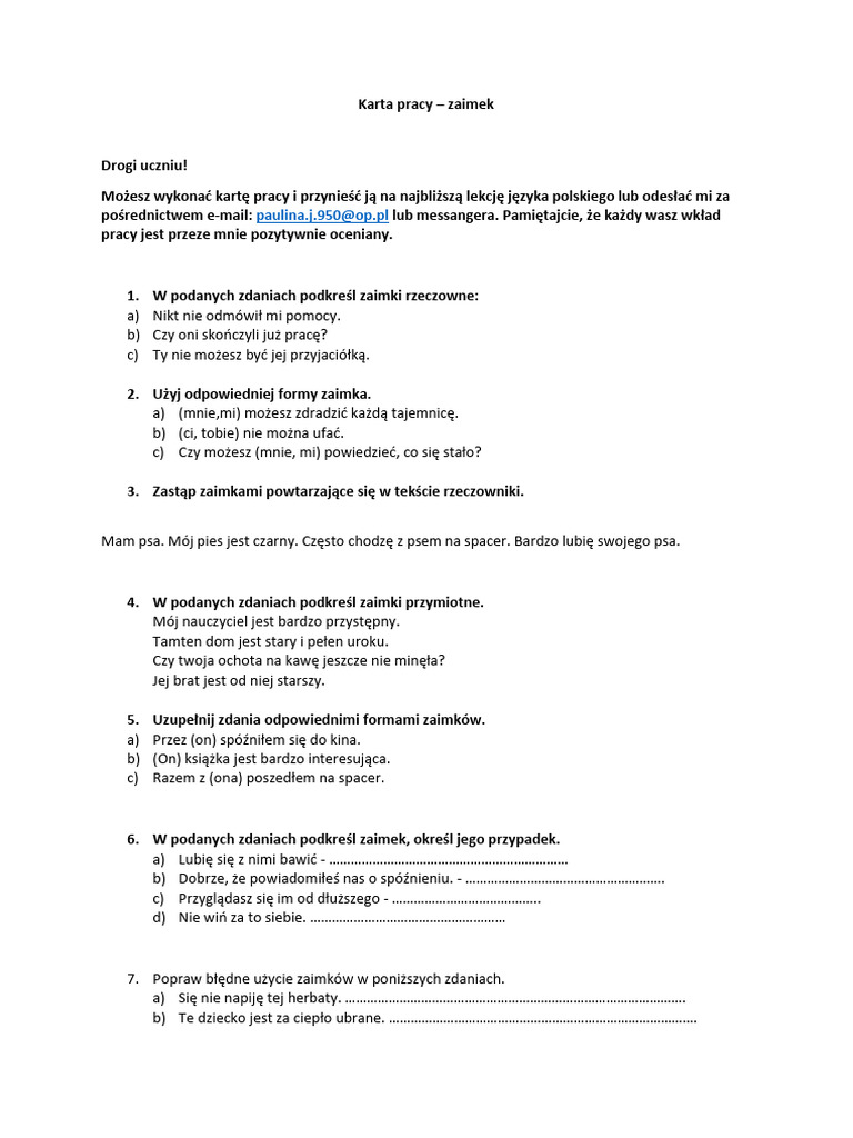 Zaimek - Klasa 5 6 | PDF