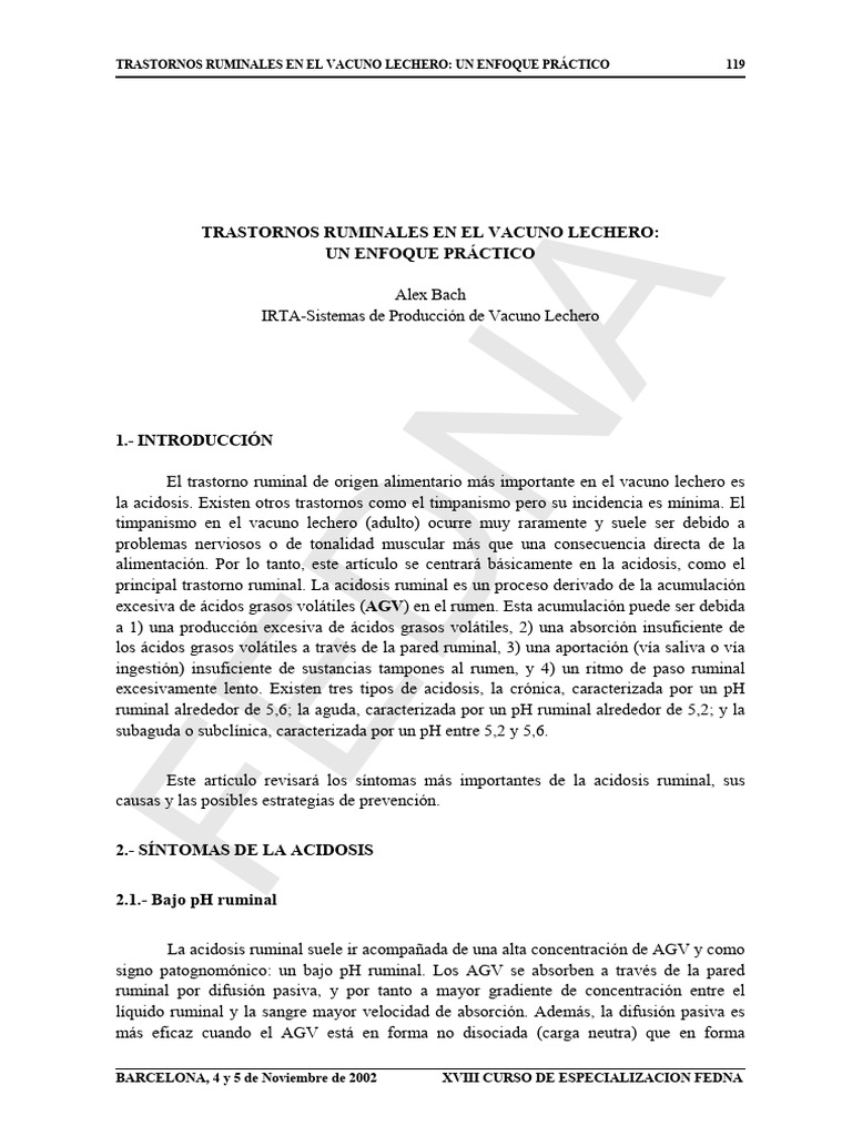 Mod I Secc 5 - Lectura - TRASTORNOS RUMINALES EN EL VACUNO LECHERO | PDF | Vacas | Solución tampón