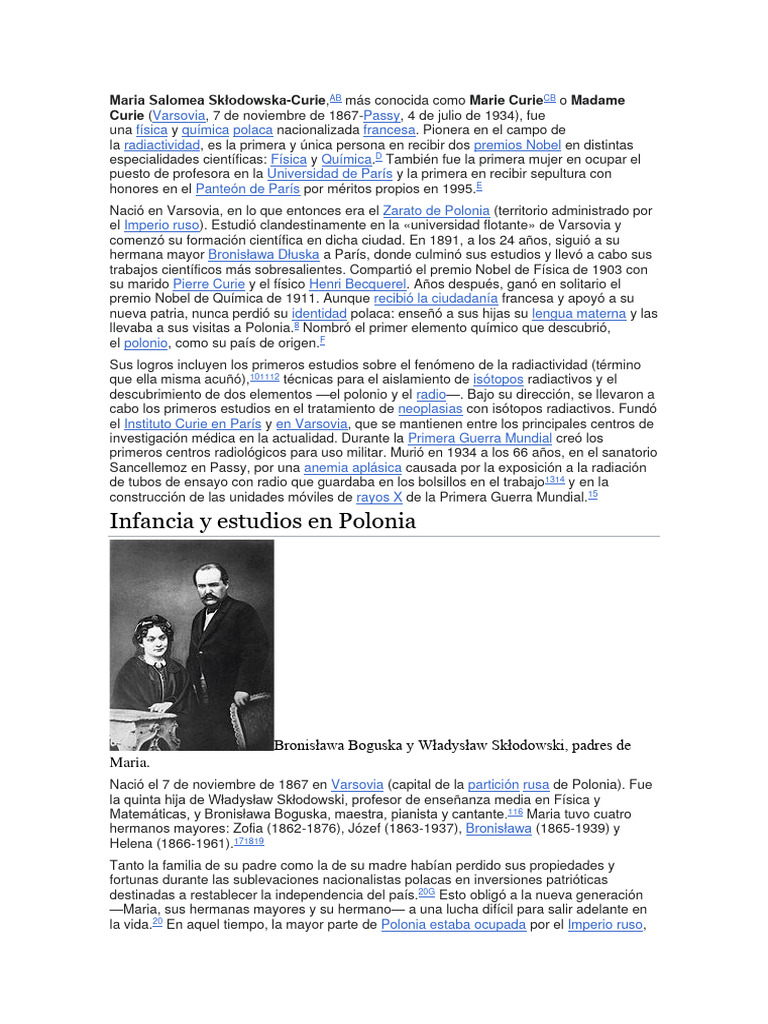 Vida y logros de Marie Curie | PDF | Marie Curie | Ciencias fisicas