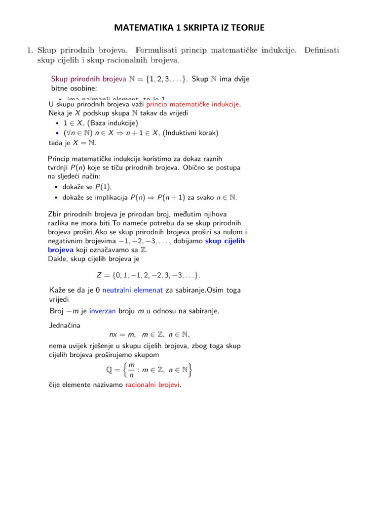 Matematika 1 Skripta Iz Teorije-1 | PDF