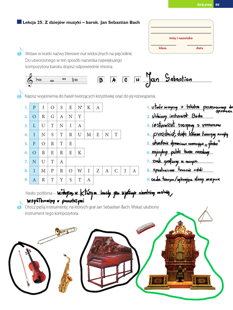 Karta Pracy Z Dziejow Muzyki Barok Jan Sebastian Bach | PDF