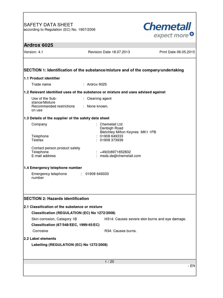 Ardrox 6025 Safety Data Sheet | PDF