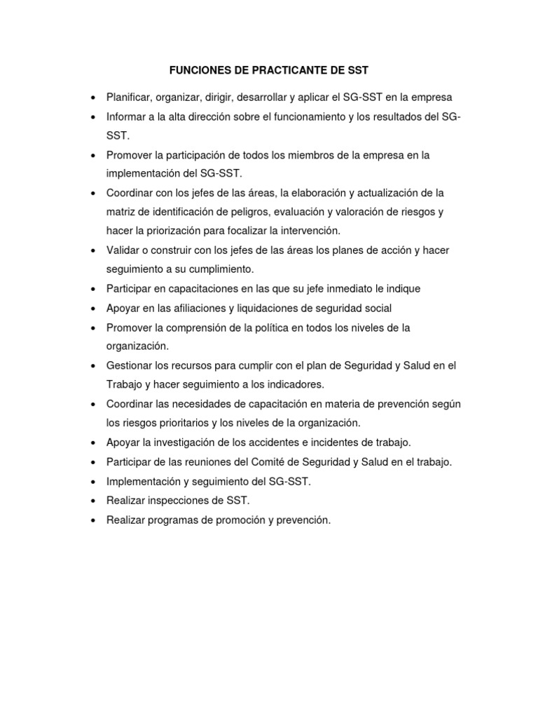 Funciones Clave del Practicante de SST | PDF