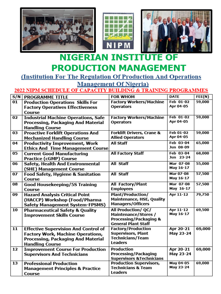 NIPM 2022 Training Programs Schedule | PDF | Logistics | Warehouse