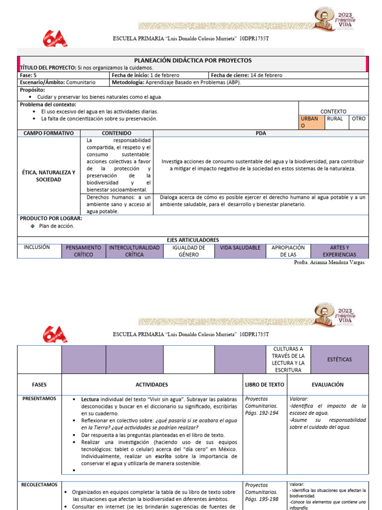 PLANIFICACIÓN PROYECTO ABP (Si Nos Organizamos La Cuidamos) | PDF | Agua | Educación primaria