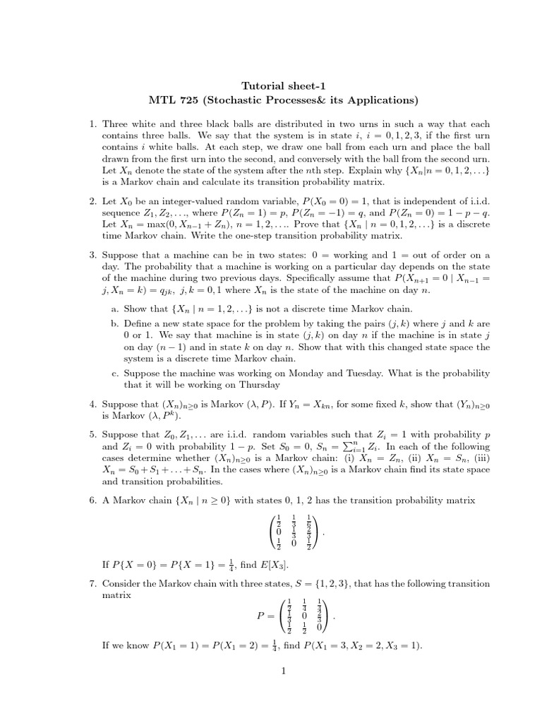Tutorial 1 | PDF | Markov Chain | Probability