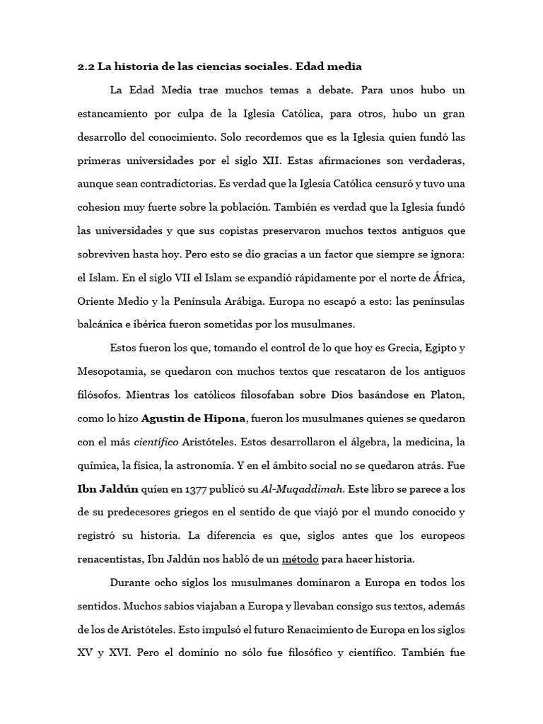 2.2 La Historia de Las Ciencias Sociales. Edad Media | PDF | Europa ...