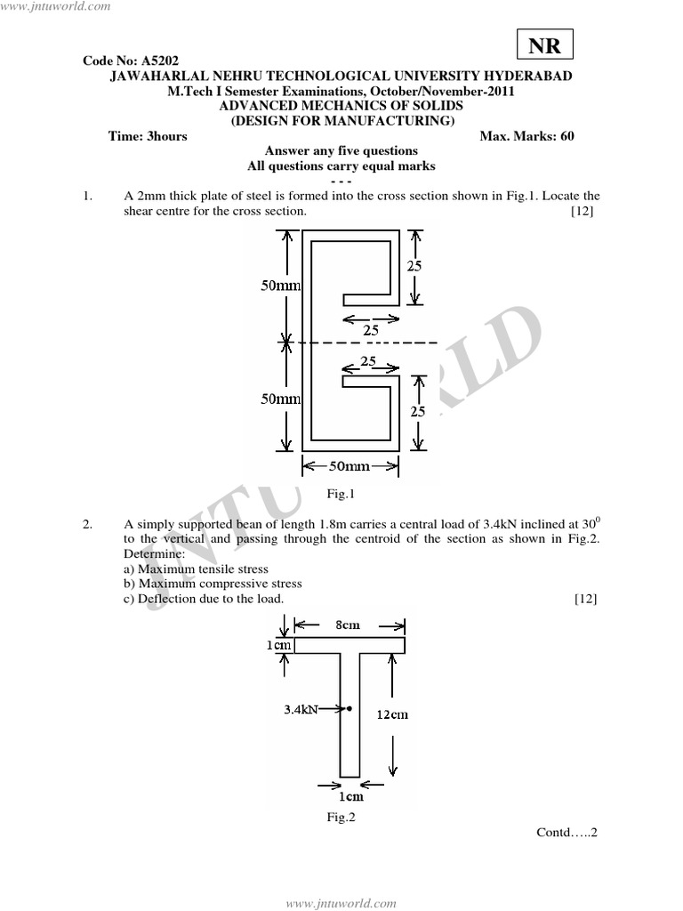 Nr-Advanced Mechanics of Solids | Download Free PDF | Stress (Mechanics) | Bending