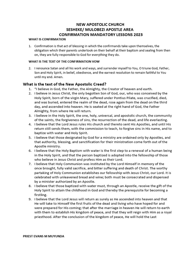 2023 Confirmation Mandatory Lessons | PDF | Ten Commandments | Eucharist