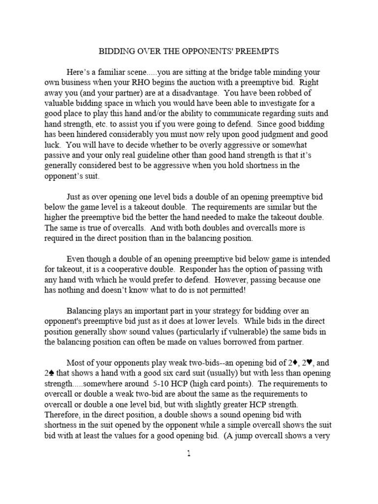 MH Bidding Over Preempts | PDF | Contract Bridge