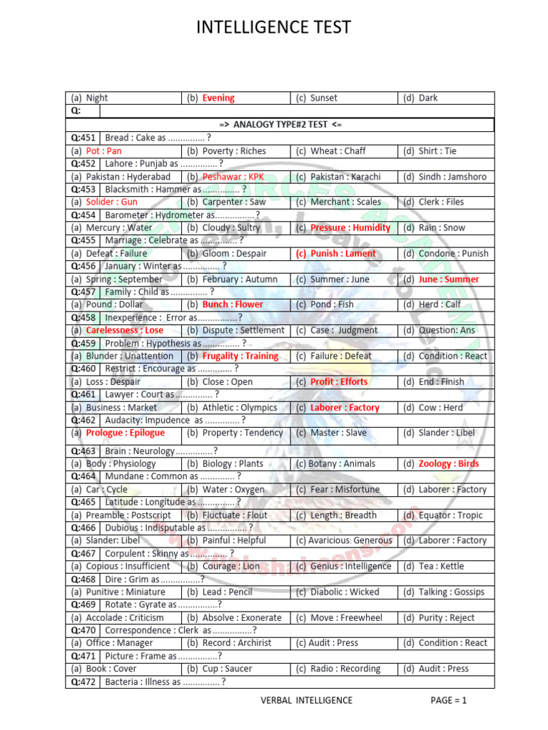 Verbal Intelligence Test3 | PDF | Behavioural Sciences | Behavior ...