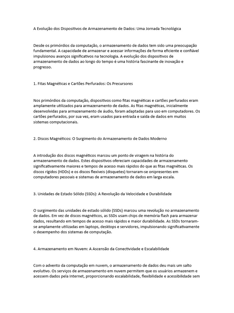 A Evolução Dos Dispositivos de Armazenamento de Dados | PDF ...