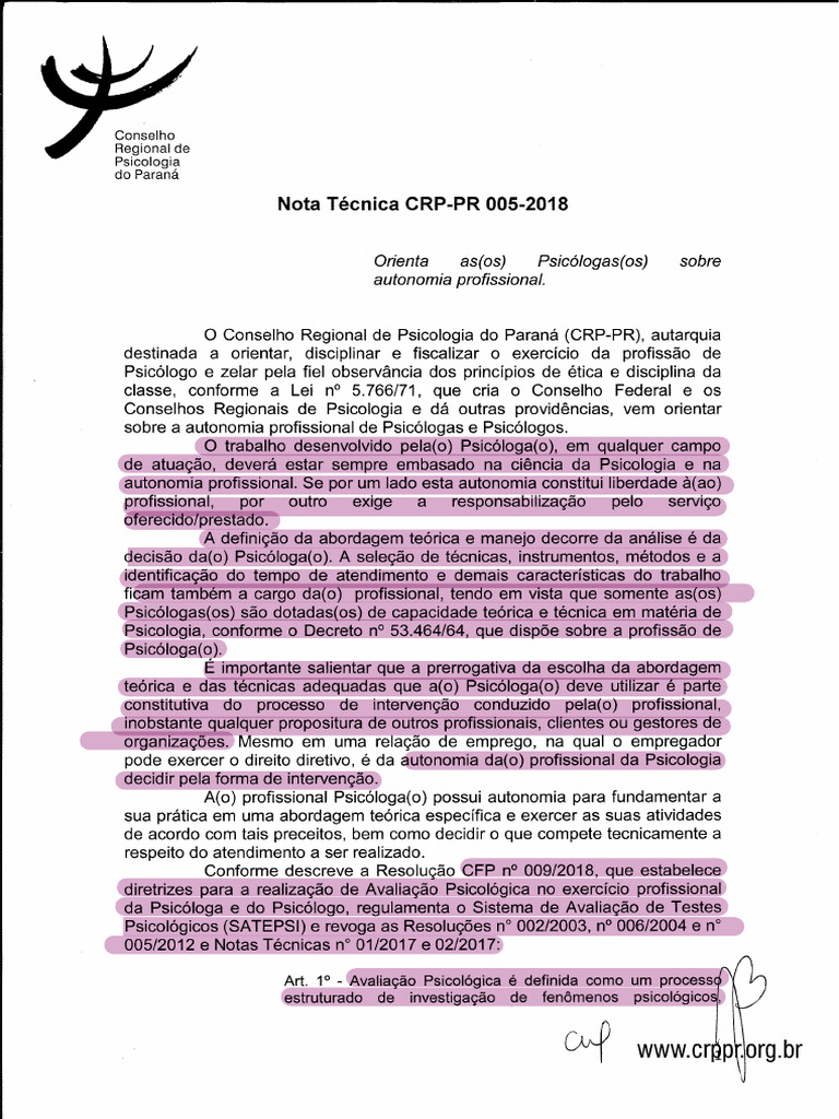 Nota Técnica CRP PR 005 2018 | PDF