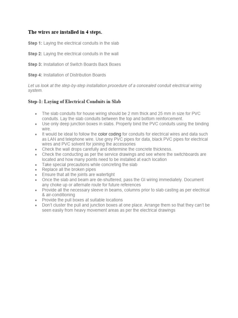 Concealed Electrical Wiring Installation Guide | PDF | Electrical ...