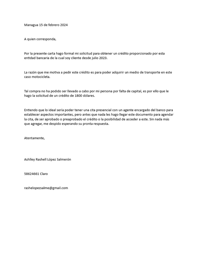 Carta A Bac Ashley | PDF