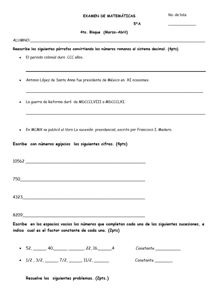 Examen de Matemáticas | PDF | Métodos y materiales de enseñanza