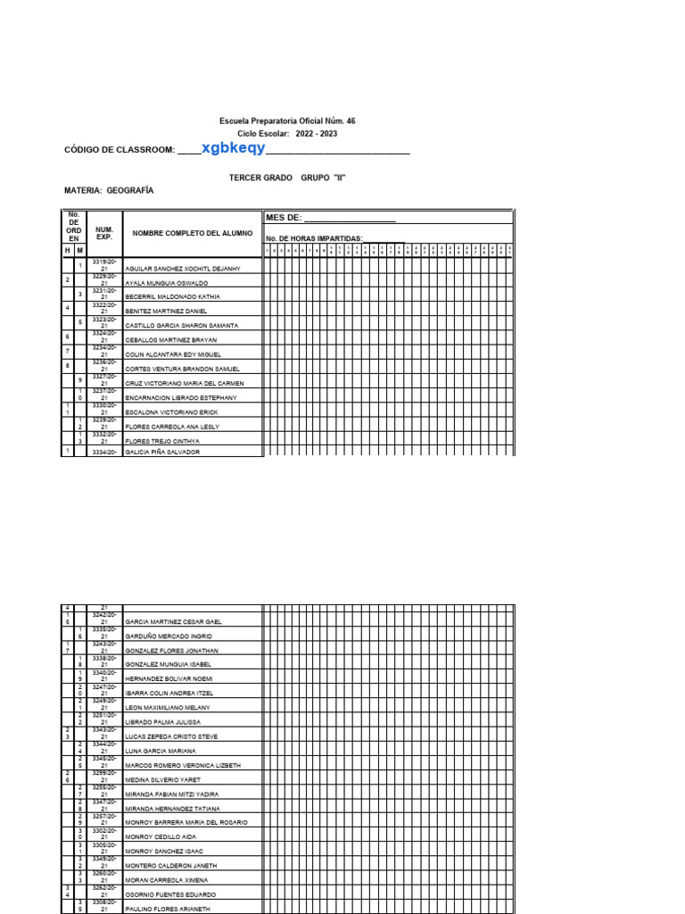 Lista y Codigo de Clase en Classroom | PDF