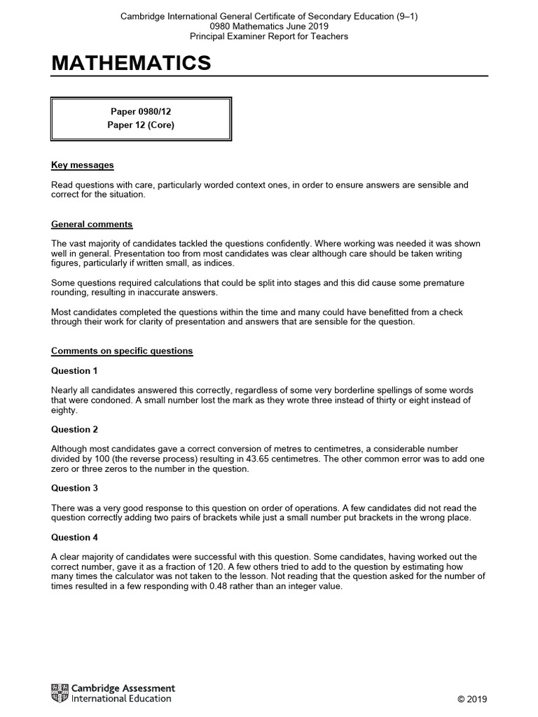 Mathematics: Paper 0980/12 Paper 12 (Core) | PDF