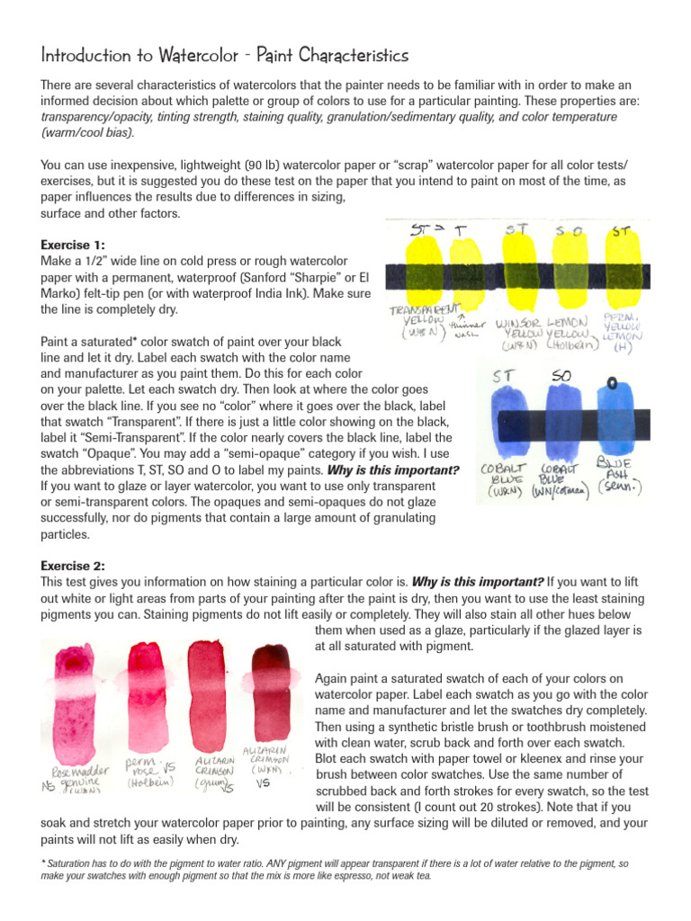 Intro To Watercolor-Pigment Characteristics and Properties | PDF ...
