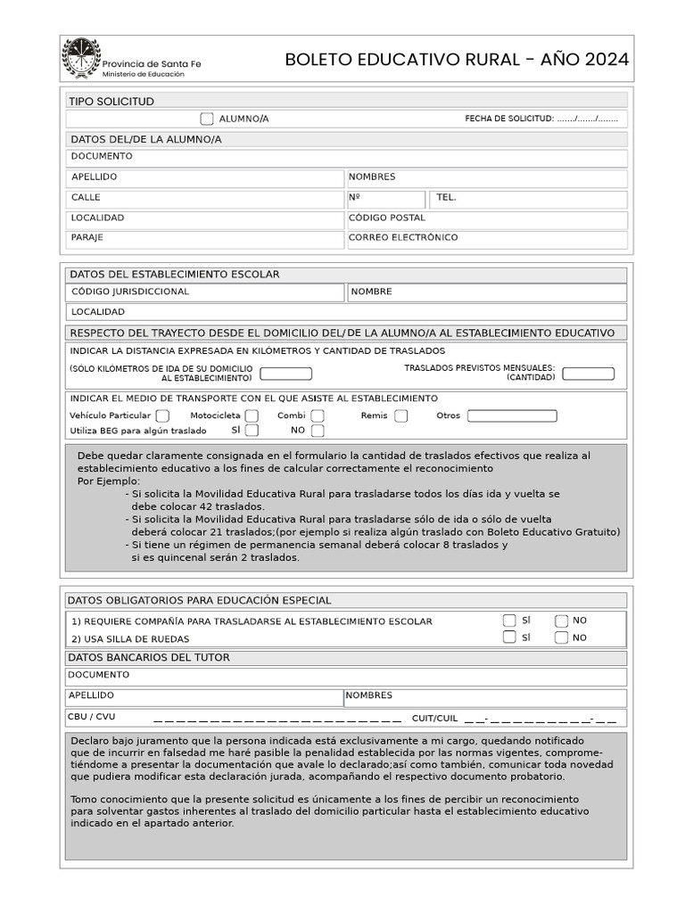 Boleto Educativo Rural 2024: Solicitud y Datos | PDF | Negocios ...