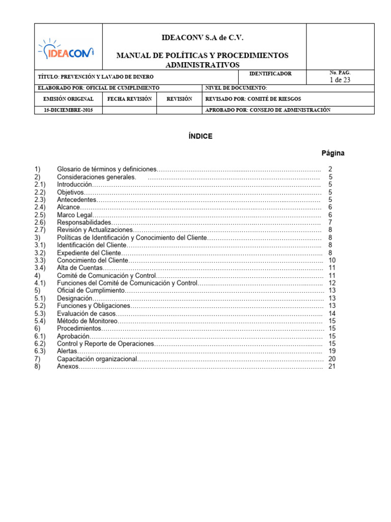 Manual PLD | Descargar gratis PDF | Lavado de dinero | Dinero