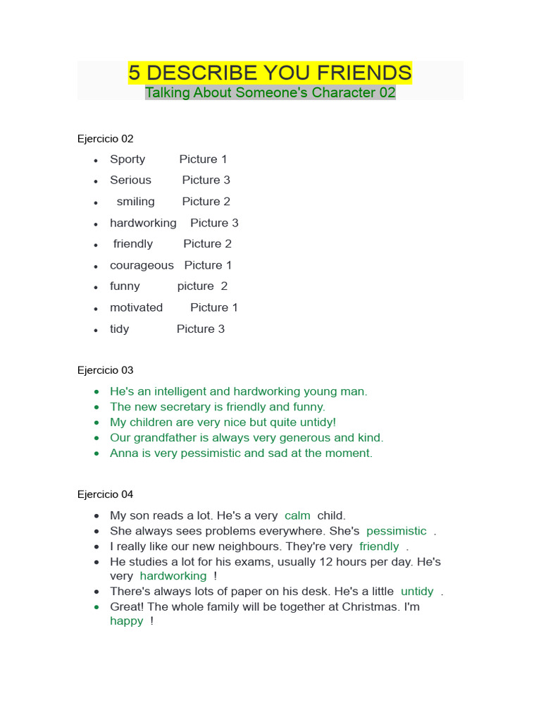 Describing Friends' Personalities | PDF | Cooking, Food & Wine | Self ...