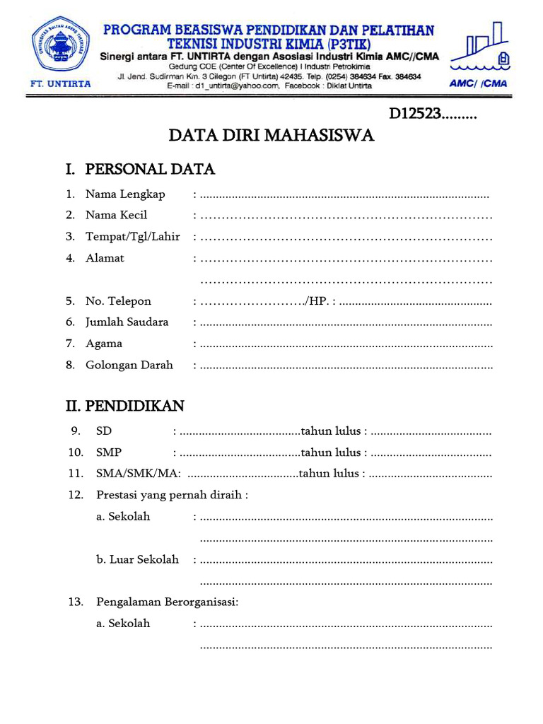 Data Diri MHS Xxvi | PDF | Karier & Perkembangan