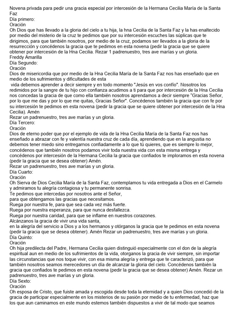 Novena A La Hna Cecilia Maria de La Santa Faz | PDF | Intercesión | Oración