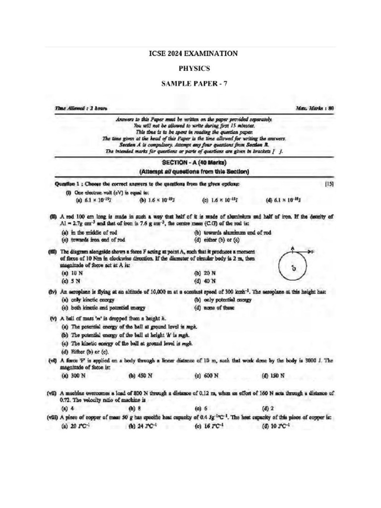 Solution To ICSE Physics 2024 Set 7 | PDF