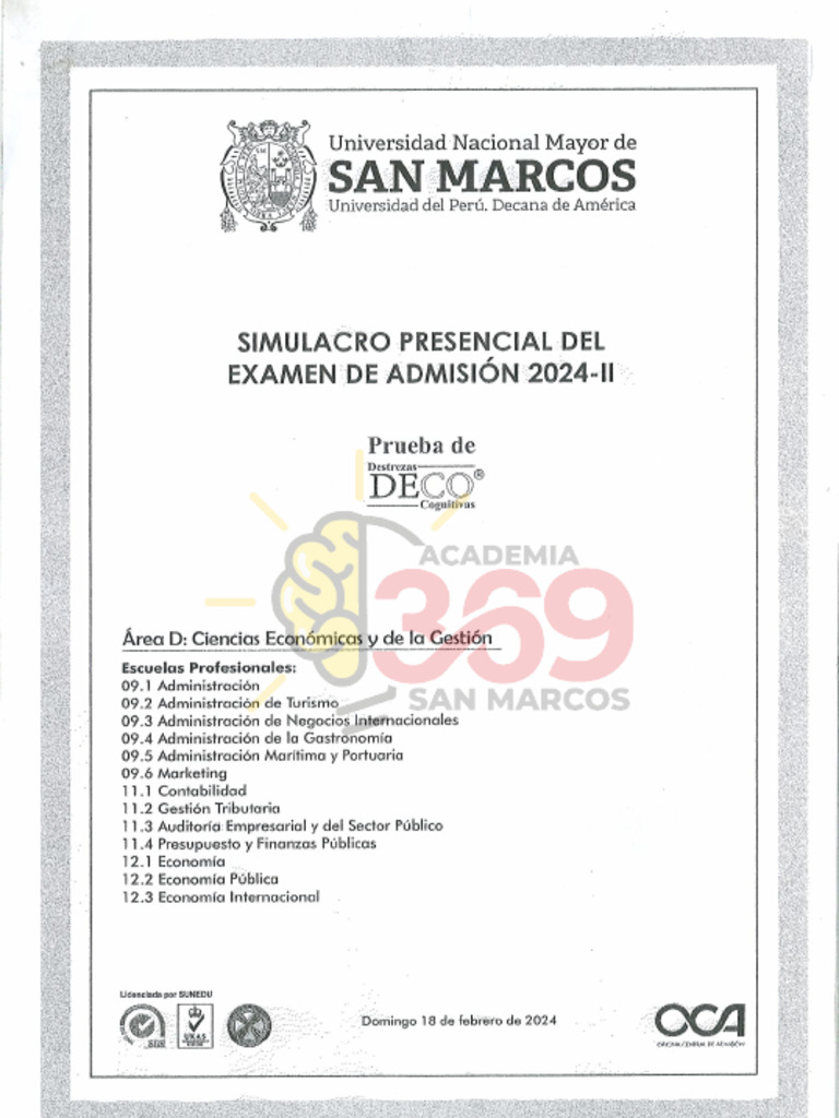 Simulacro Area D San Marcos | PDF